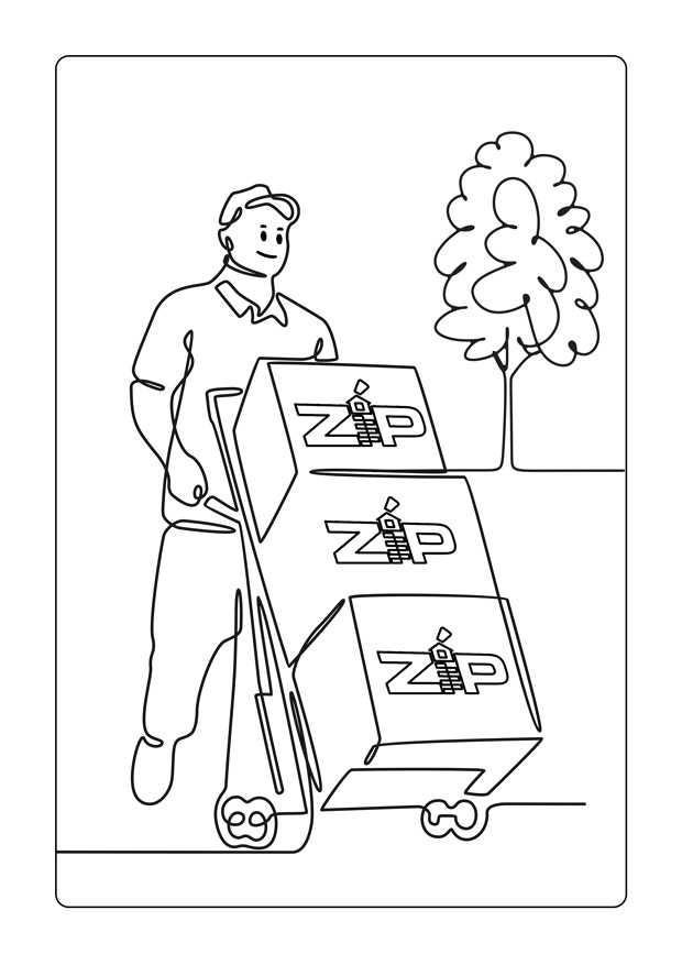 Zip Movers with a dolly and three moving boxes.